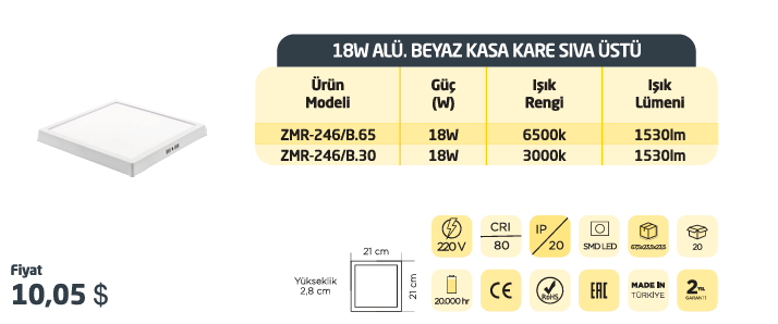 Zmr 18W Sıvaüstü Kare Panel Led Armatür 6500K (Beyaz) | Elektrikçiden Zmr 18W Sıvaüstü Kare Panel Led Armatür 6500K (Beyaz) | Elektrikçiden